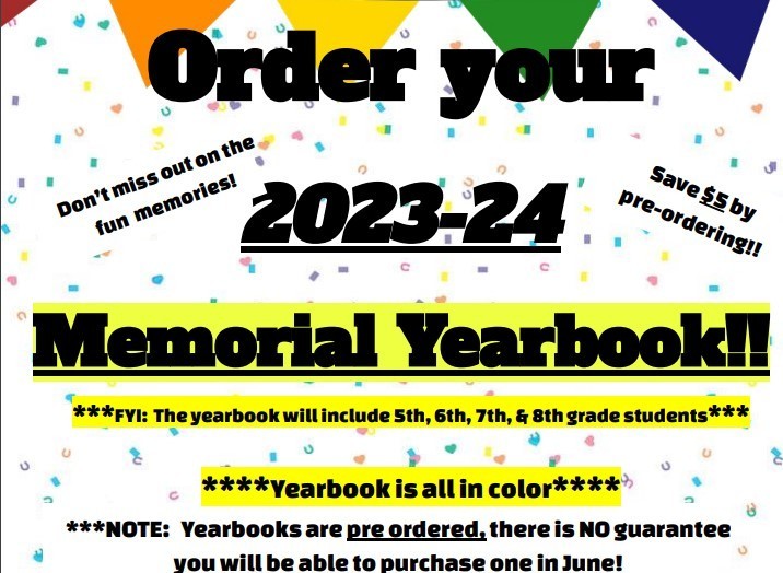 The 2023 - 2024 Memorial Yearbook is Now On Sale! | Memorial Middle School